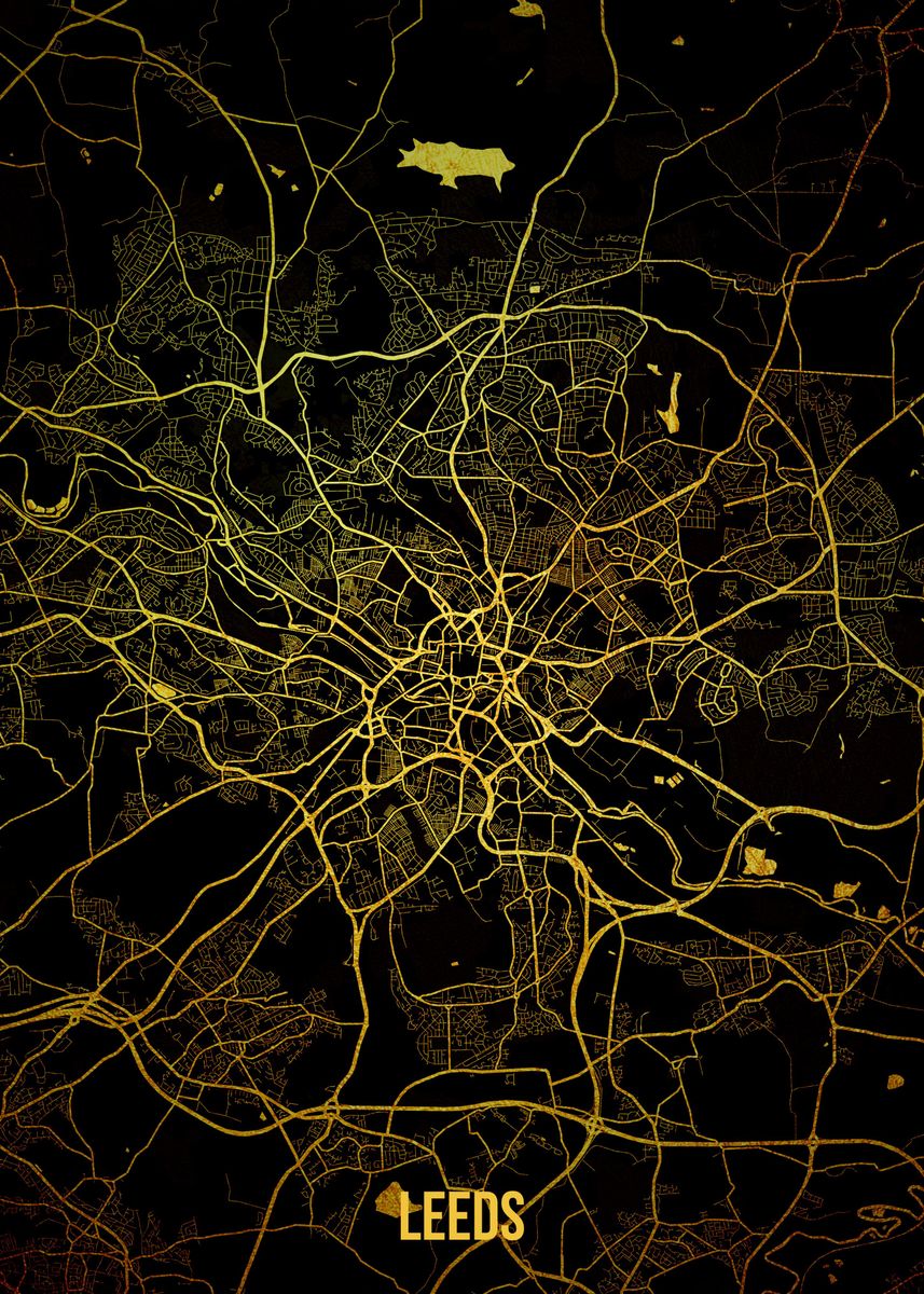 'Leeds gold map' Poster, picture, metal print, paint by LUNGHISTE ...