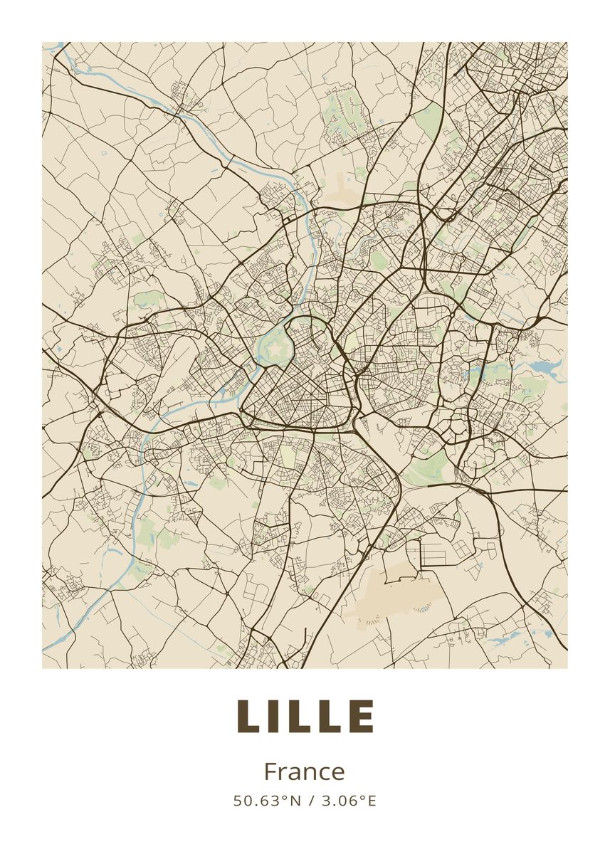 'Lille City Map' Poster, picture, metal print, paint by Tarendra Studio ...