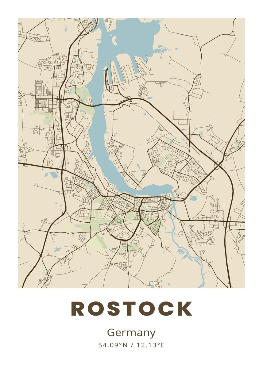 'Rostock City Map' Poster, picture, metal print, paint by Tarendra ...