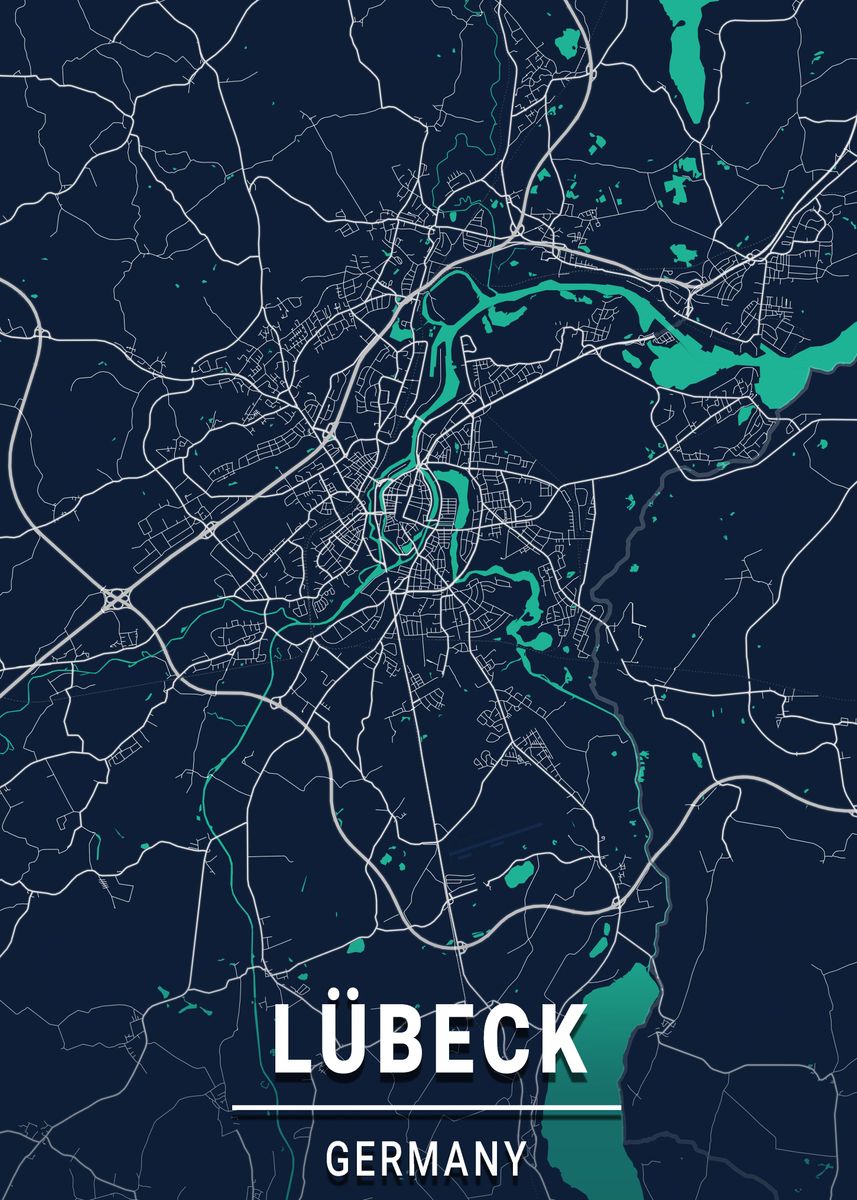 'Lbeck Germany Map' Poster, picture, metal print, paint by Tim Hinz ...