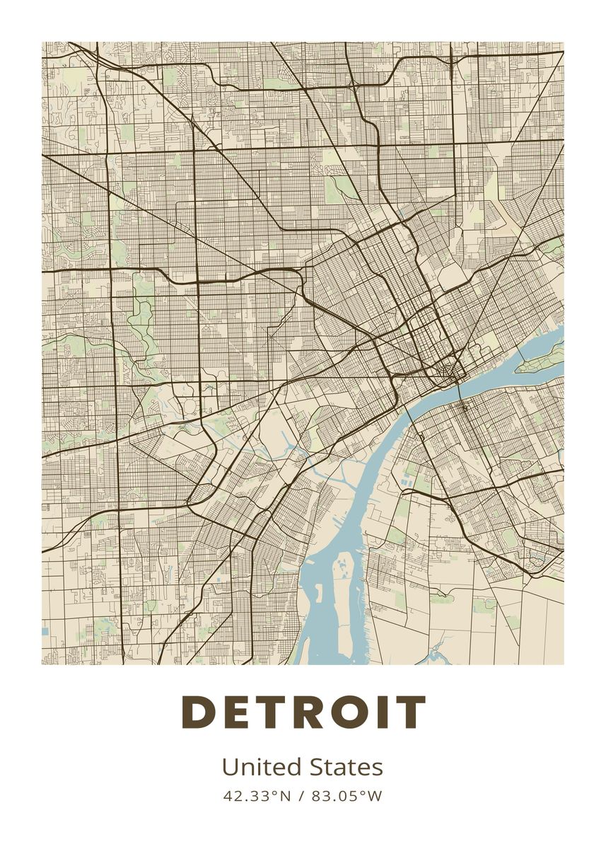 'Detroit City Map' Poster, picture, metal print, paint by Tarendra ...