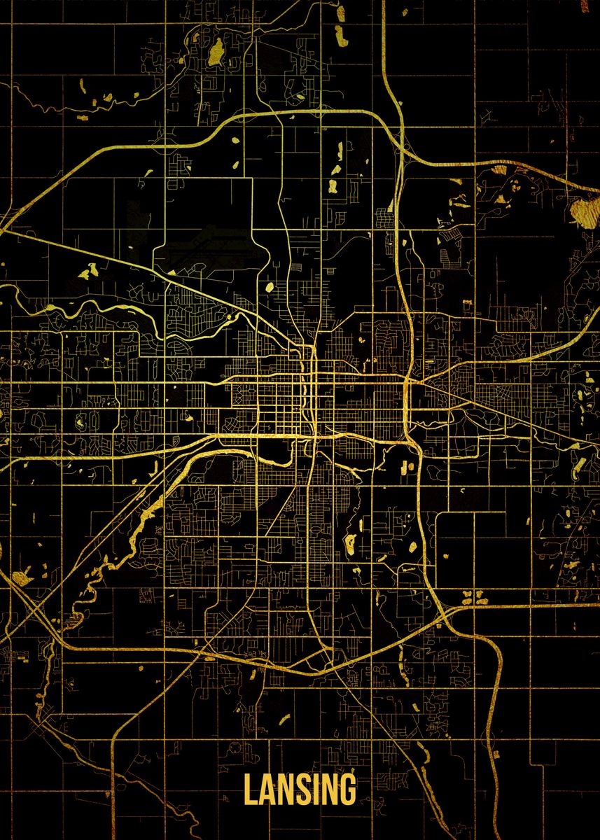 'Lansing gold map' Poster, picture, metal print, paint by LUNGHISTE ...