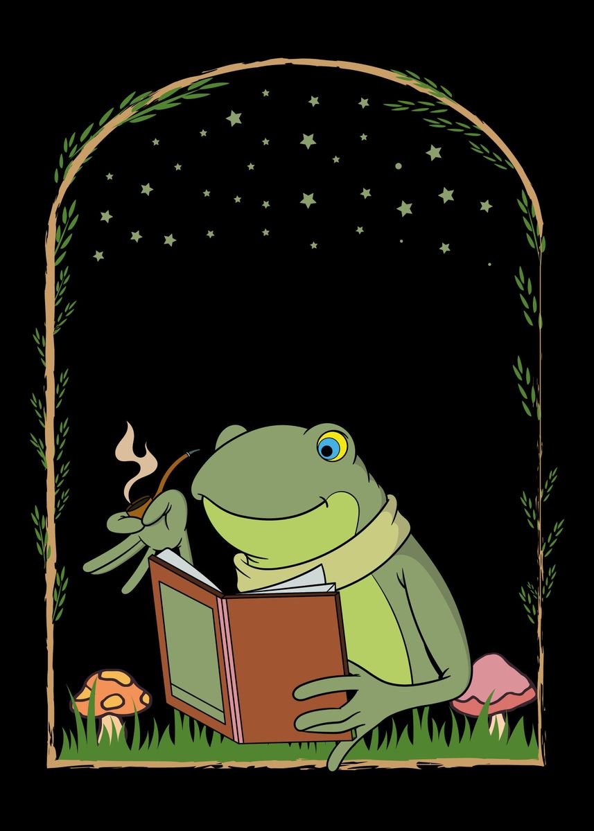 'Cottagecore Frog Book' Poster, picture, metal print, paint by Michael ...