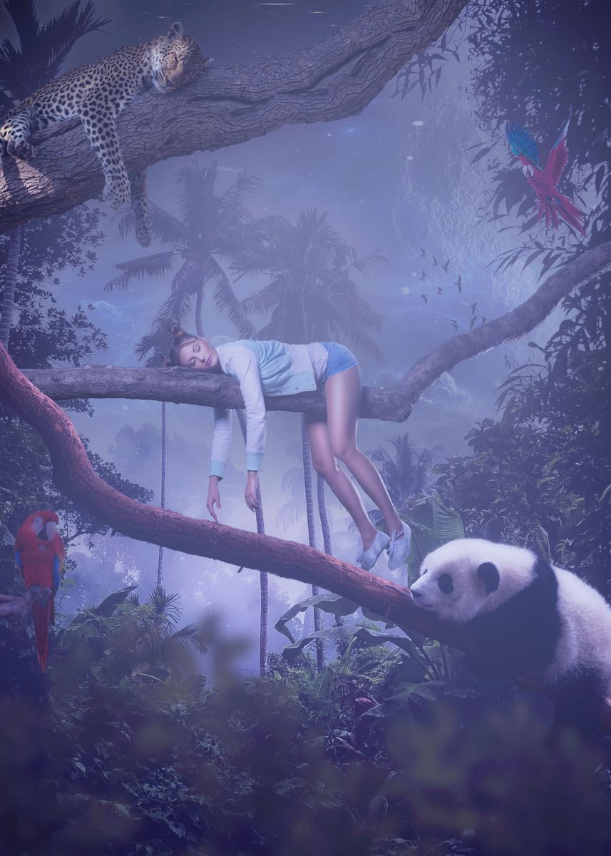 'LAZY JUNGLE' Poster, picture, metal print, paint by bevisualz | Displate