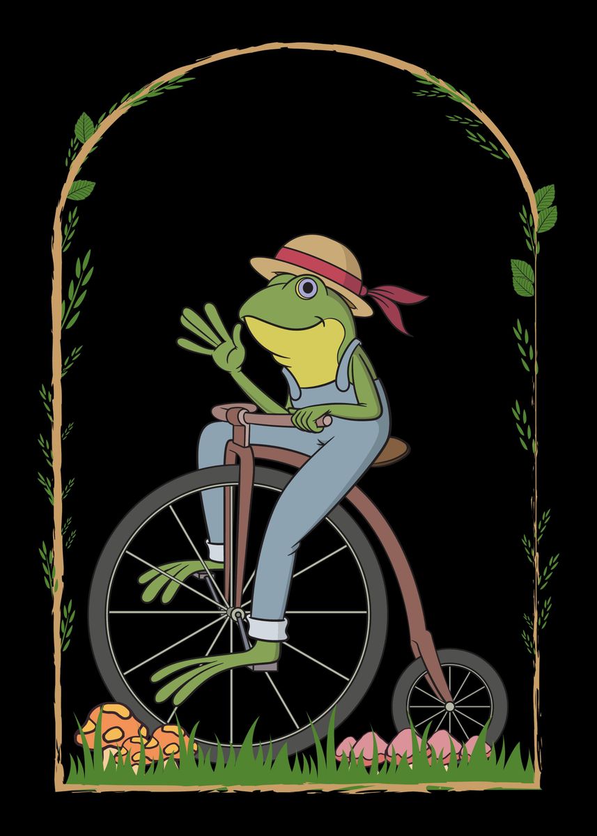 'Cottagecore Frog bicycle' Poster, picture, metal print, paint by ...