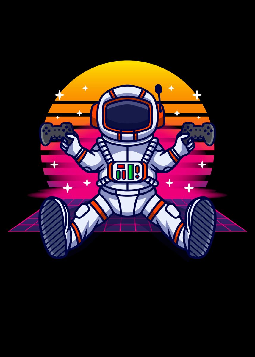 'Retrowave Astronaut Gamer' Poster, picture, metal print, paint by ...