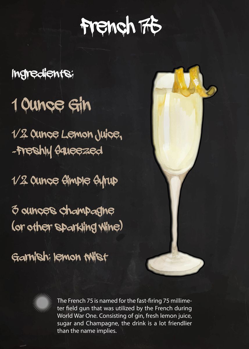 'Drink French 75.' Poster, picture, metal print, paint by Art Creative ...