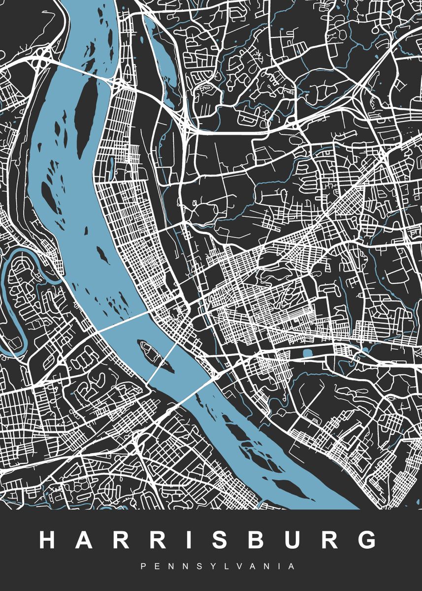 'HARRISBURG City Map ' Poster, picture, metal print, paint by UrbanMaps ...