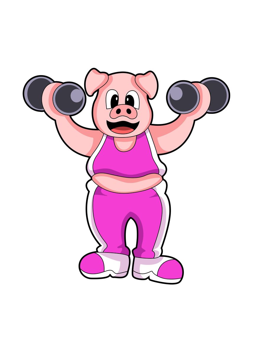'Pig Sports Dumbbells' Poster, picture, metal print, paint by Markus ...