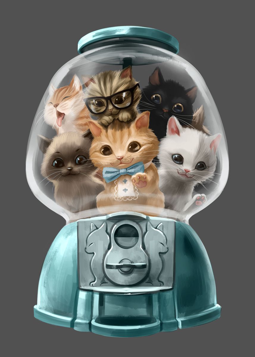 'Kitten in Gumball Machine' Poster, picture, metal print, paint by Jeff ...