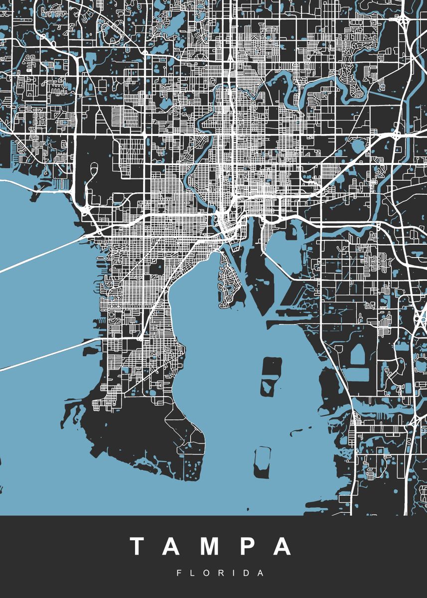 'TAMPA City Map Florida' Poster, picture, metal print, paint by ...