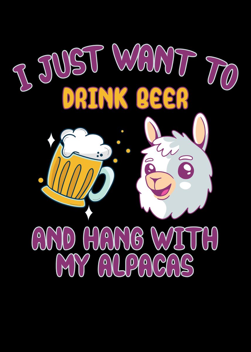 'Alpaca Beer' Poster, picture, metal print, paint by Lukes Pixel Studio ...