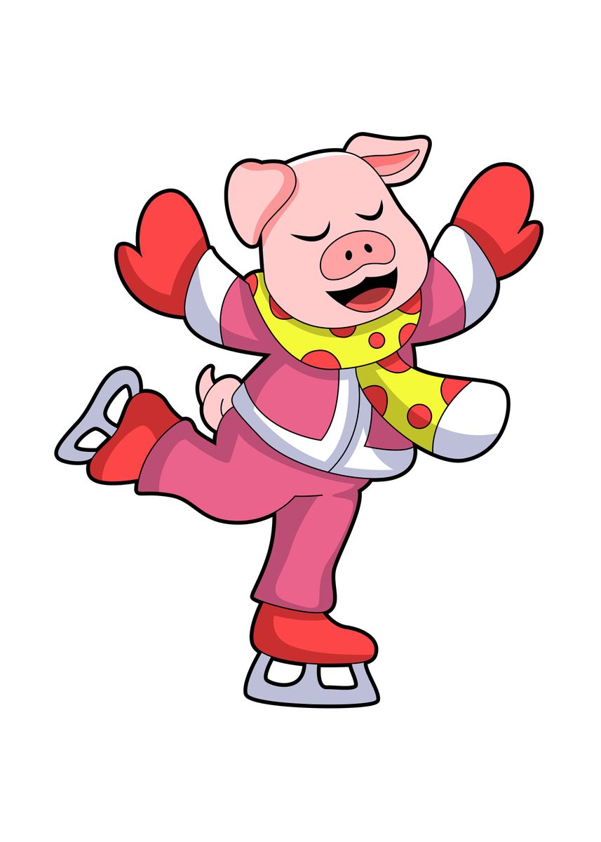 'Pig Sports Ice skating' Poster, picture, metal print, paint by Markus ...