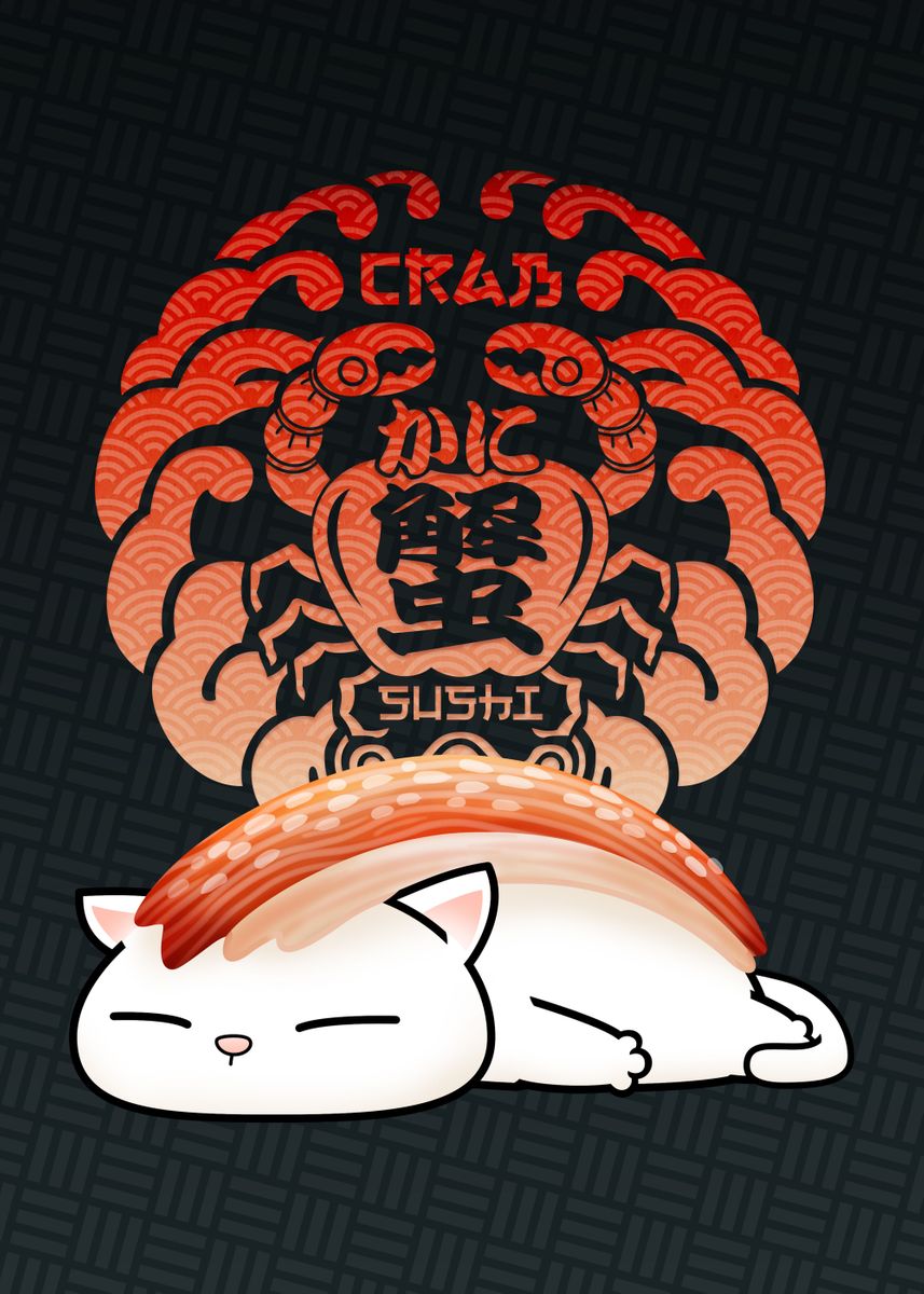 'Crab Kani Sushi Cat' Poster, picture, metal print, paint by Takeda Art ...