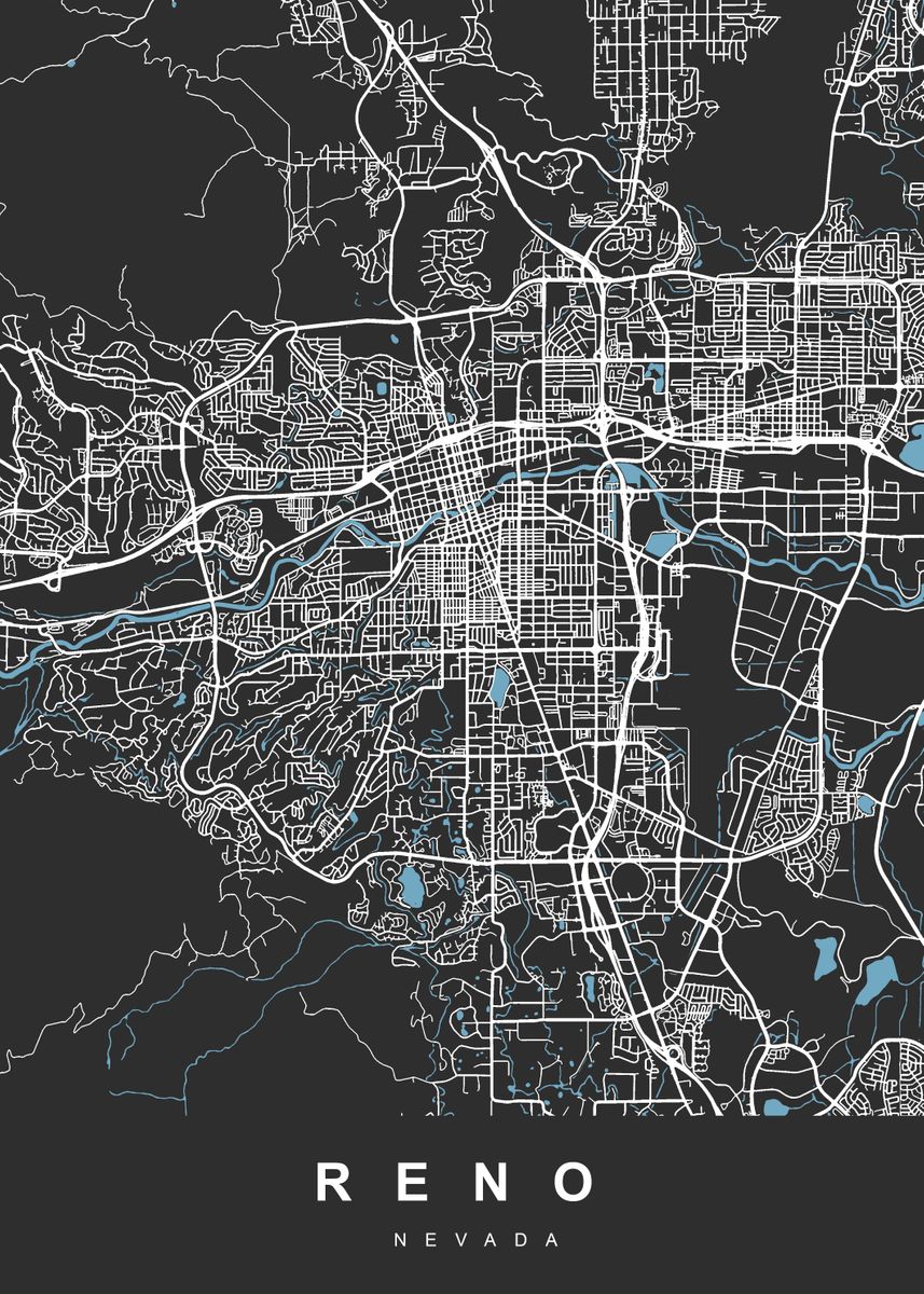 'RENO City Map Nevada' Poster, picture, metal print, paint by UrbanMaps ...