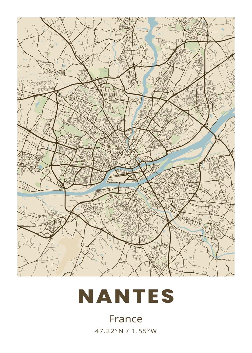 'Nantes City Map' Poster, picture, metal print, paint by Tarendra ...