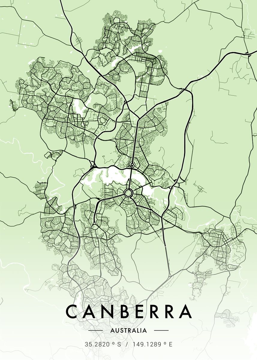 'Canberra City Map Green' Poster by MVDZ Graphic Design | Displate