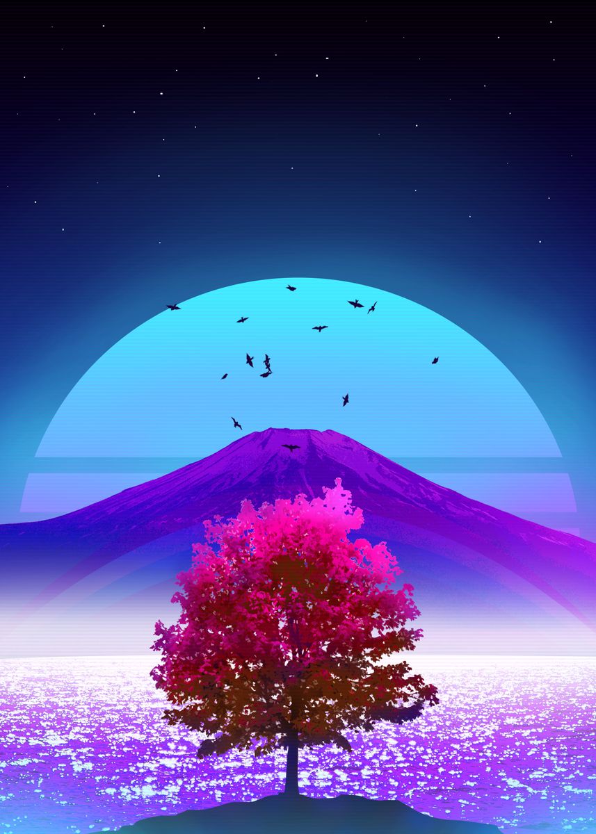 'fuji synthwave' Poster, picture, metal print, paint by INSPIRE ...