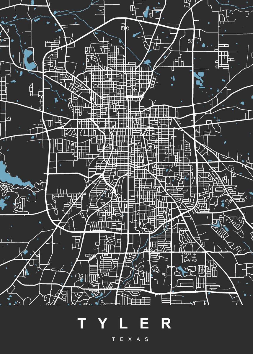 'TYLER Map Texas' Poster, picture, metal print, paint by UrbanMaps ...