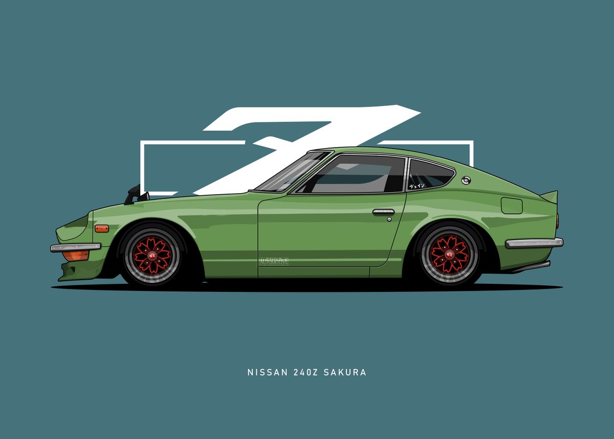 '240Z Sakura Sideview' Poster by VEIN graphic | Displate