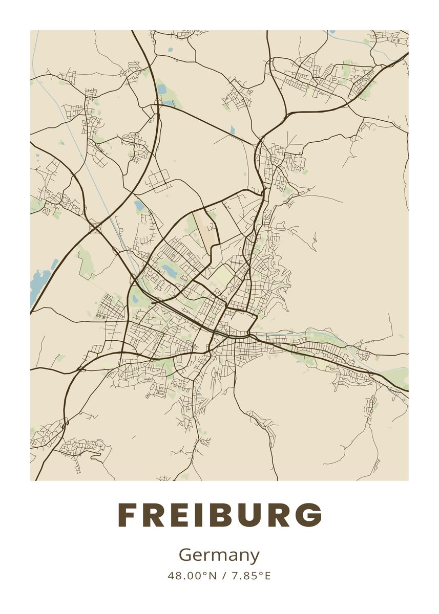 'Freiburg City Map' Poster, picture, metal print, paint by Tarendra ...
