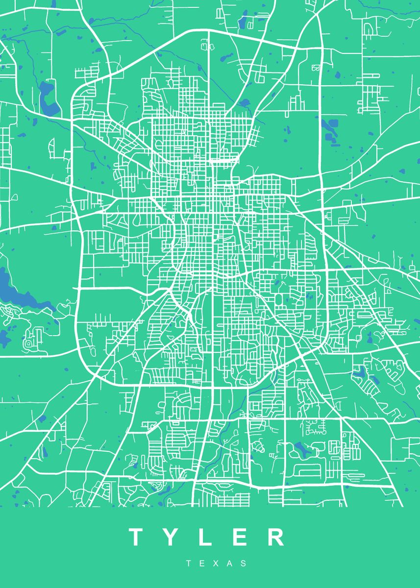 'TYLER City Map Texas' Poster, picture, metal print, paint by UrbanMaps ...