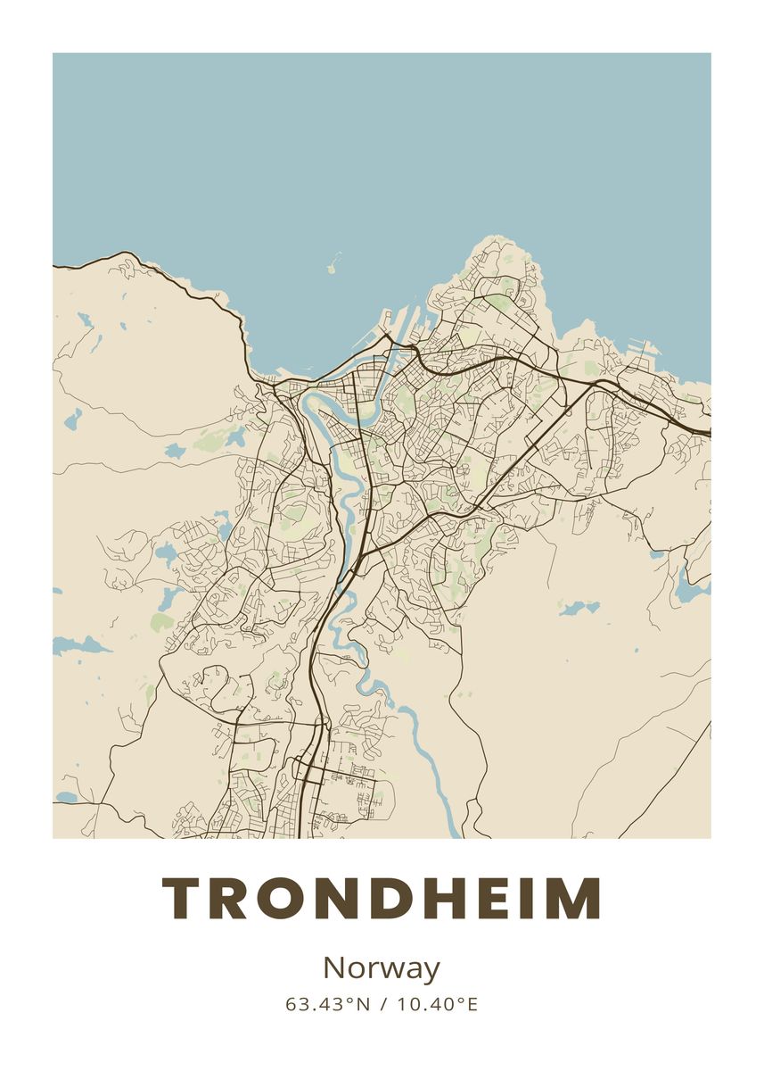 'Trondheim City Map' Poster, picture, metal print, paint by Tarendra ...