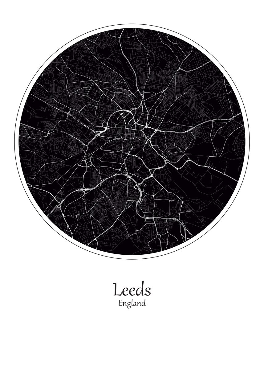 'Leeds City Map England' Poster, picture, metal print, paint by Gigi ...