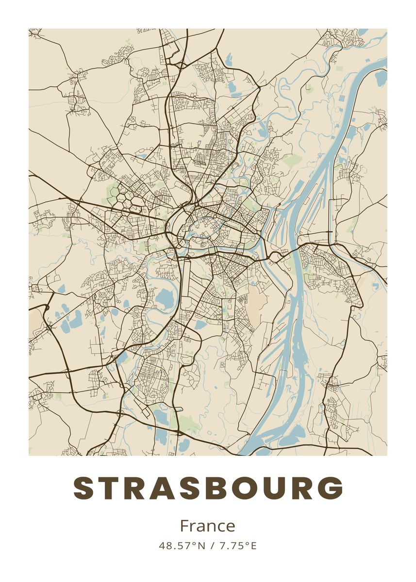 'Strasbourg City Map' Poster, picture, metal print, paint by Tarendra ...