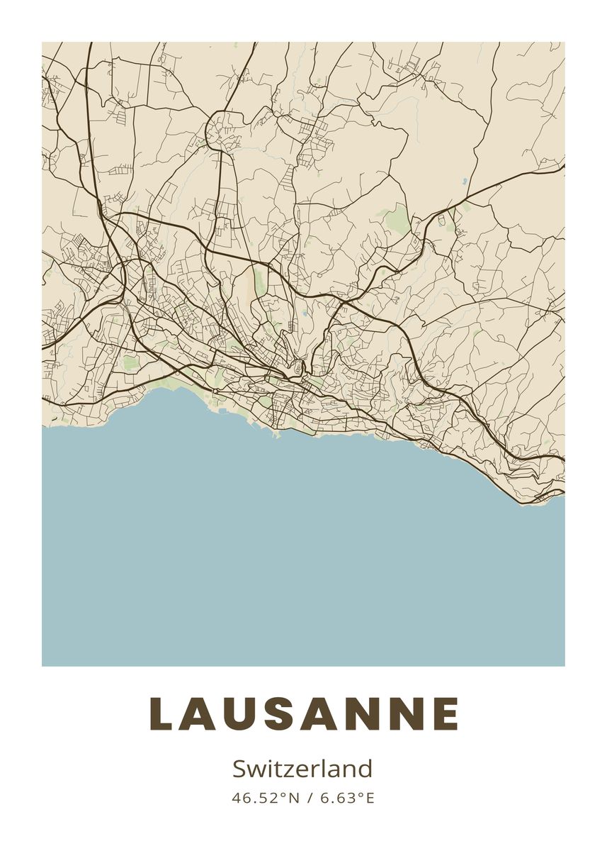 'Lausanne City Map' Poster, picture, metal print, paint by Tarendra ...