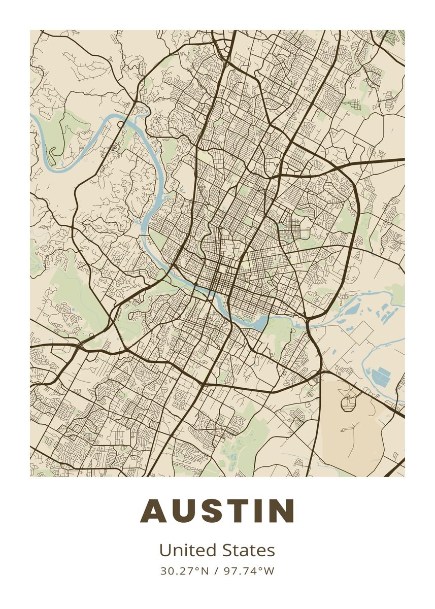 'Austin City Map' Poster, picture, metal print, paint by Tarendra ...