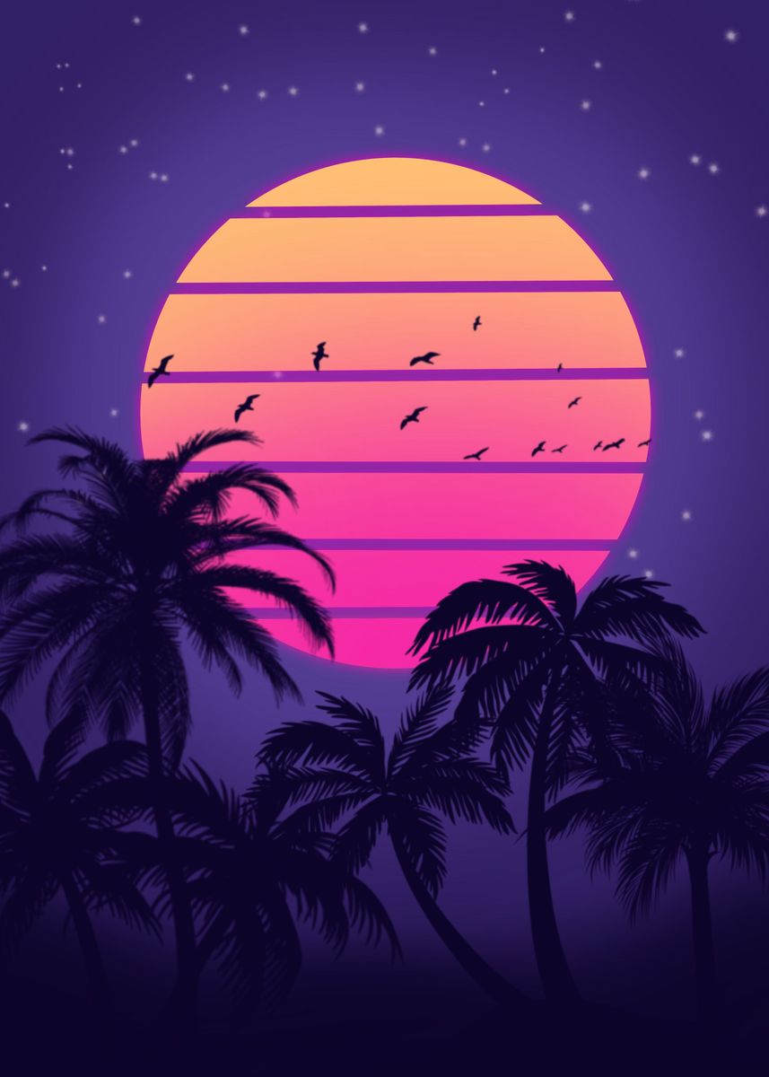 'retro palm tree' Poster, picture, metal print, paint by jack er | Displate