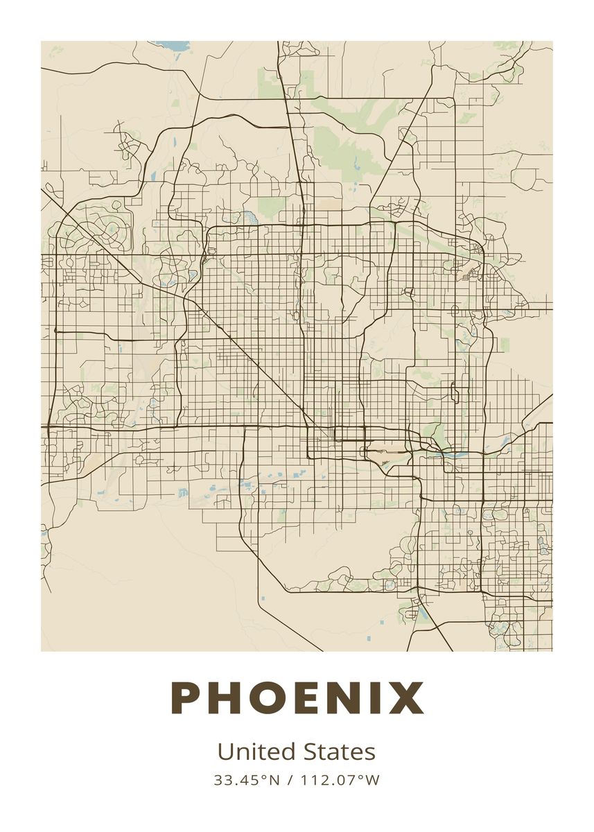 'Phoenix City Map' Poster, picture, metal print, paint by Tarendra ...