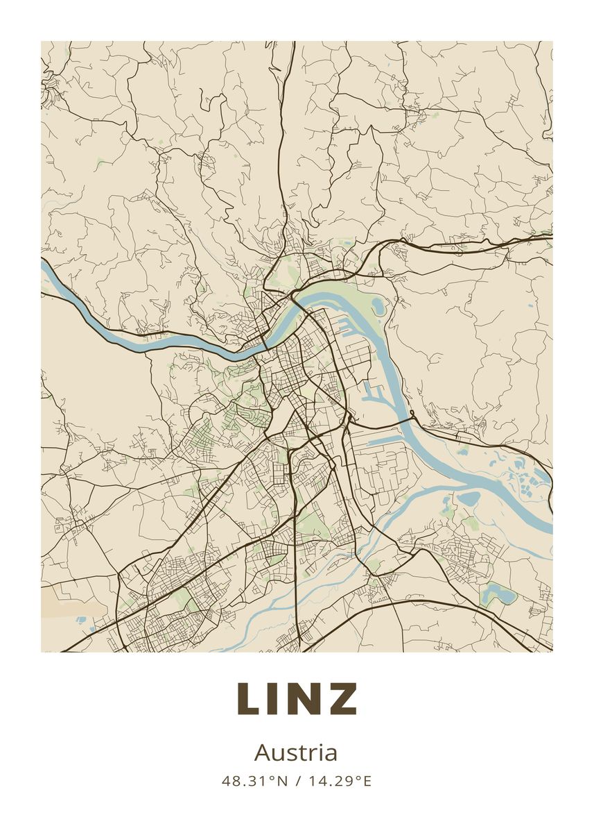 'Linz City Map' Poster, picture, metal print, paint by Tarendra Studio ...