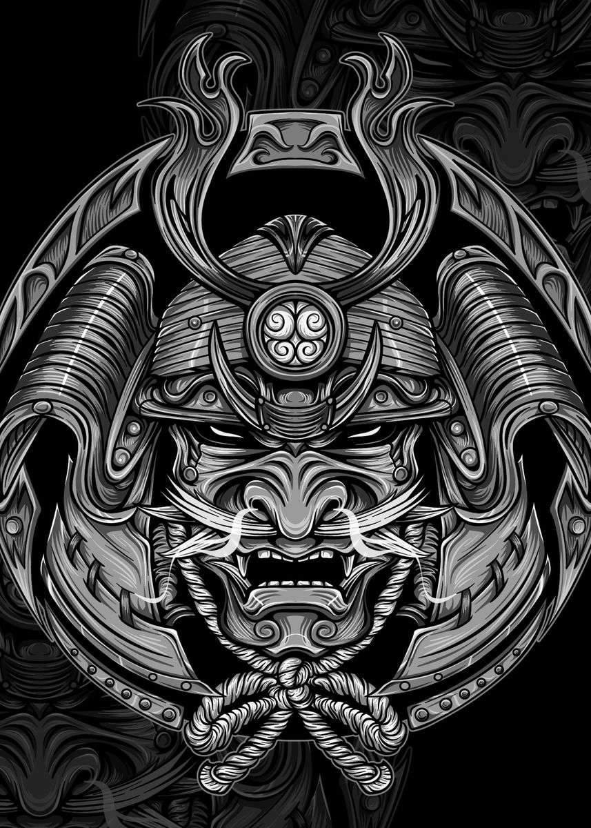 'Samurai Head Kabuto Helmet' Poster, picture, metal print, paint by ...