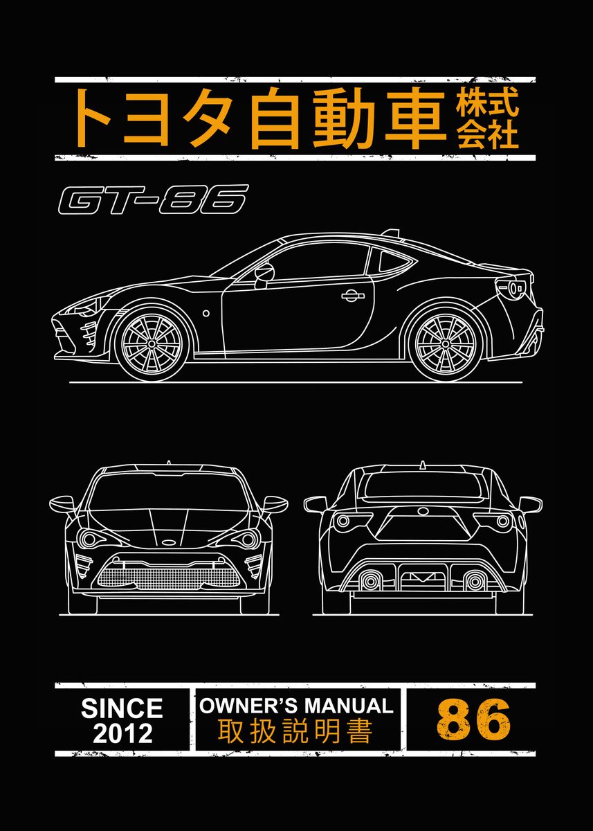 'Blueprint of the GT86' Poster, picture, metal print, paint by ...