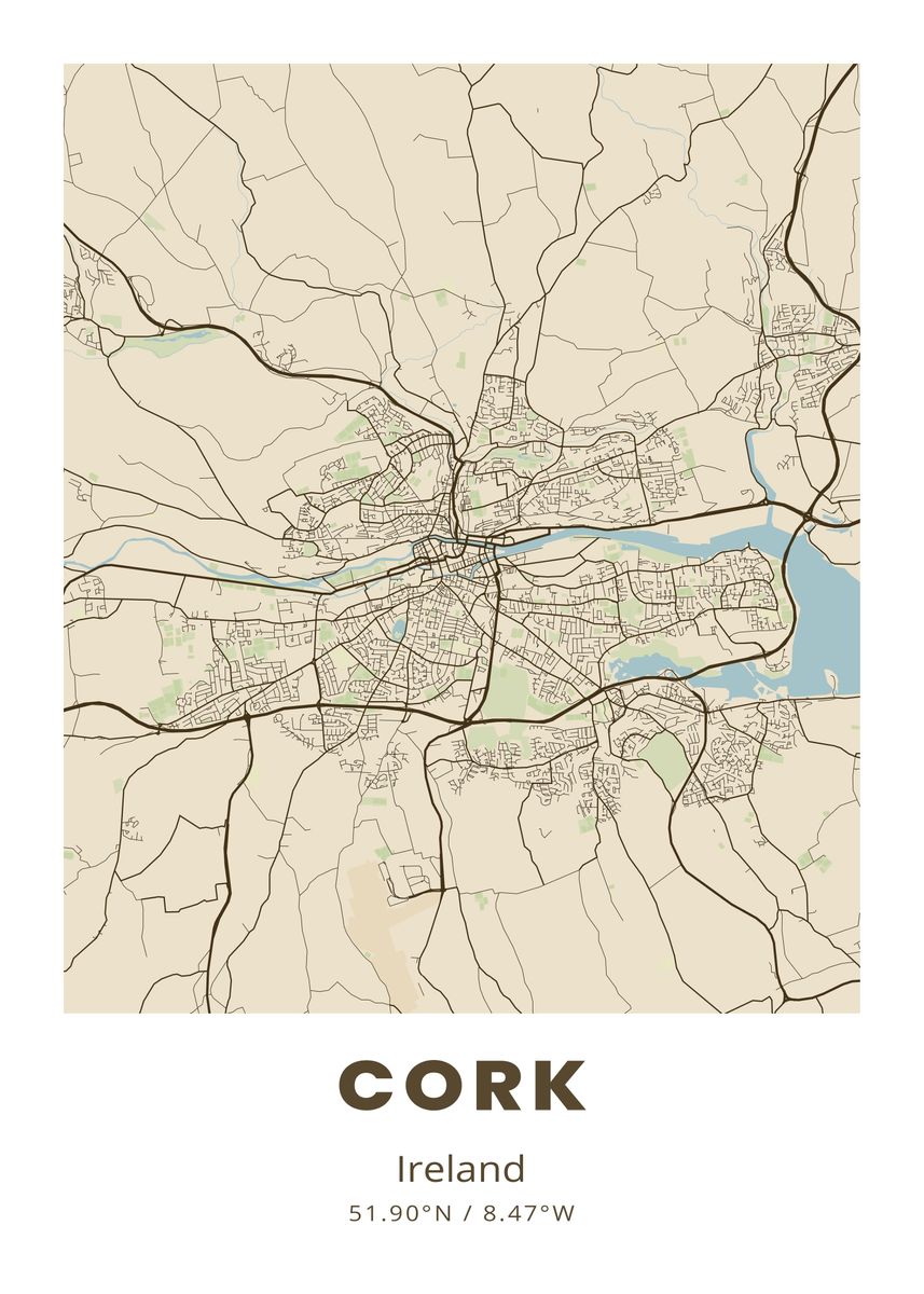 'Cork City Map' Poster, picture, metal print, paint by Tarendra Studio ...