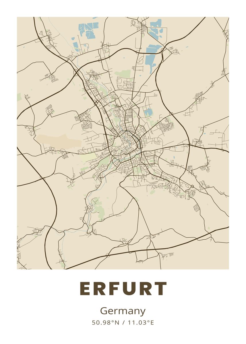 'Erfurt City Map' Poster, picture, metal print, paint by Tarendra ...