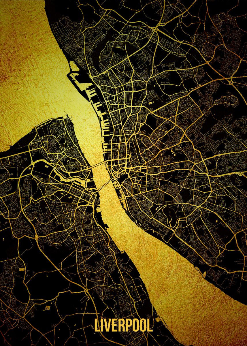 'Liverpool gold map' Poster by Stefano Lunghi | Displate