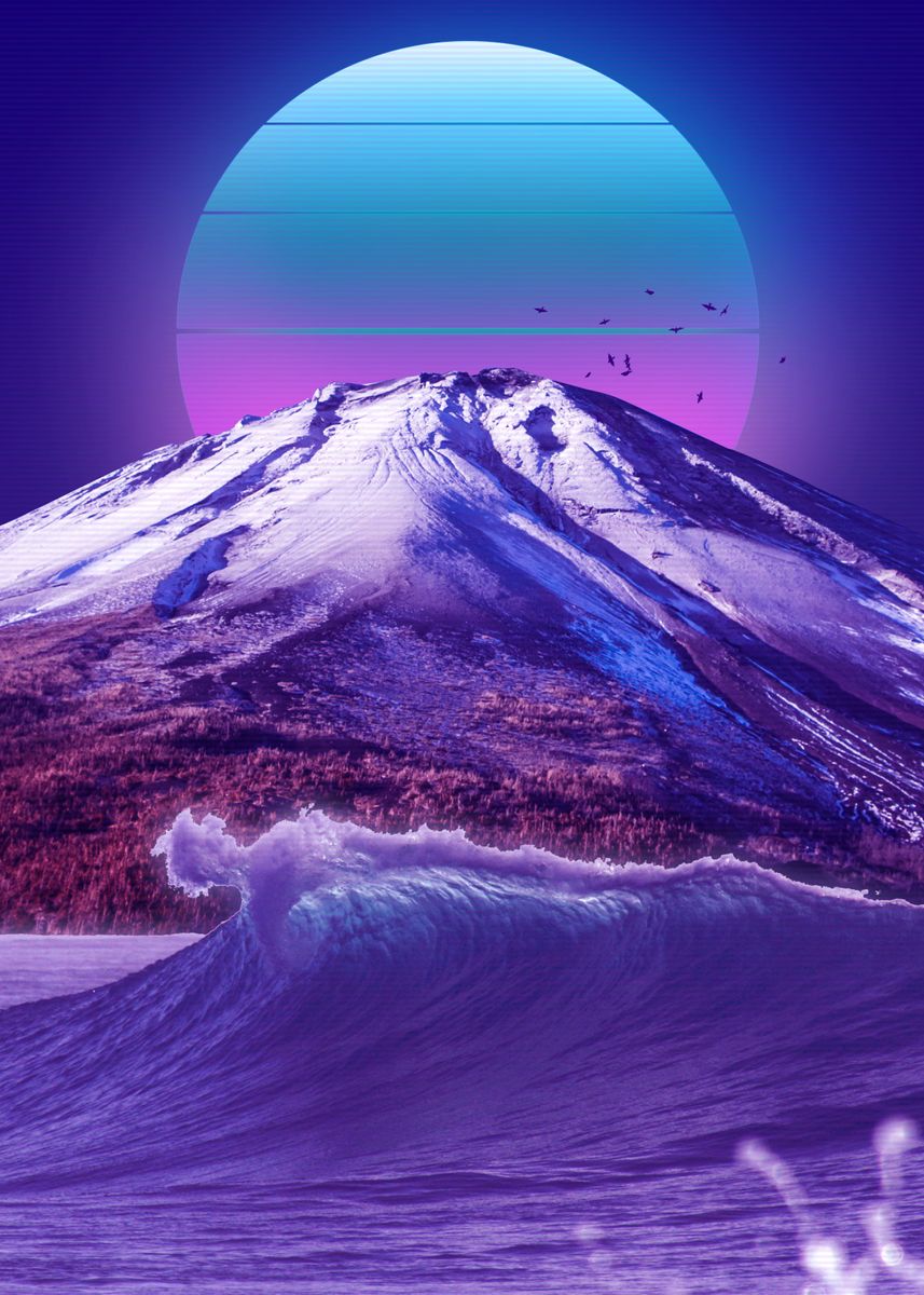 'fuji mountain synthwave' Poster, picture, metal print, paint by ...