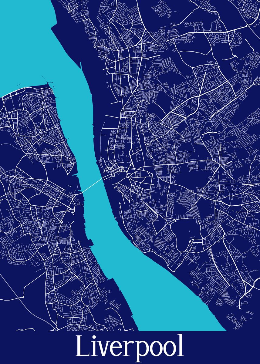 'Liverpool City Map UK' Poster, picture, metal print, paint by Tim Hinz ...