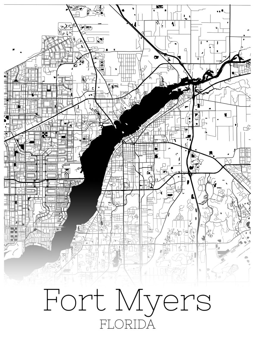 'Fort Myers Florida map ' Poster, picture, metal print, paint by ...