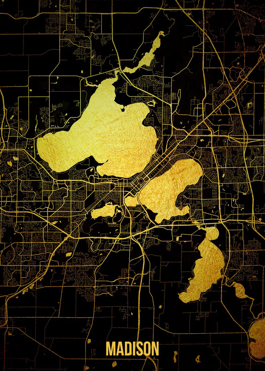 'Madison gold map' Poster, picture, metal print, paint by LUNGHISTE ...