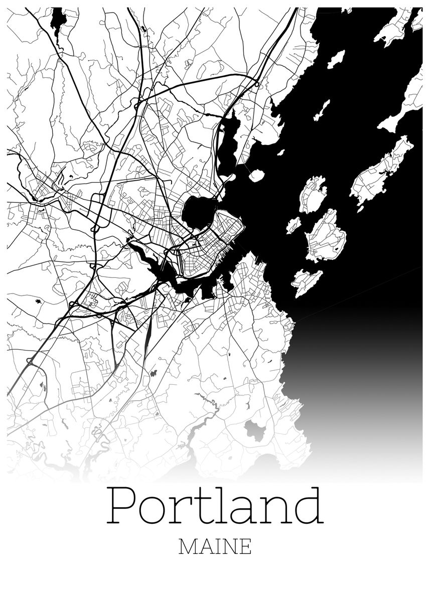 'Portland Maine city map' Poster, picture, metal print, paint by ...