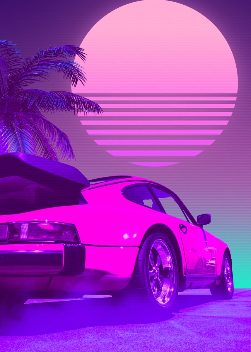 'Car Synthwave' Poster, picture, metal print, paint by Tarendra Studio ...