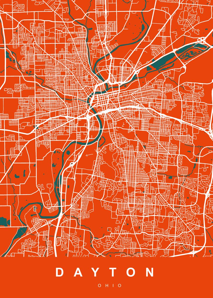 'DAYTON Art Map Ohio' Poster, picture, metal print, paint by UrbanMaps ...