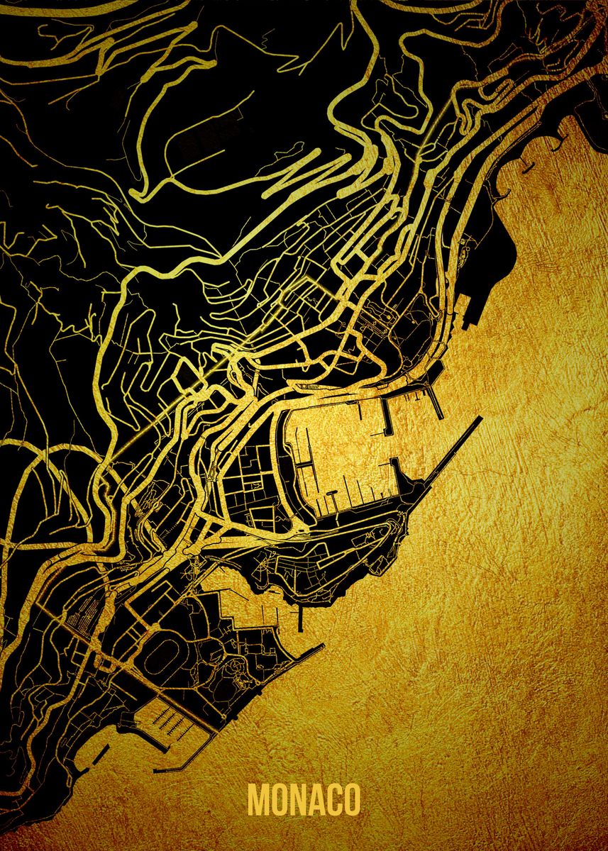 'Monaco gold map' Poster, picture, metal print, paint by LUNGHISTE ...