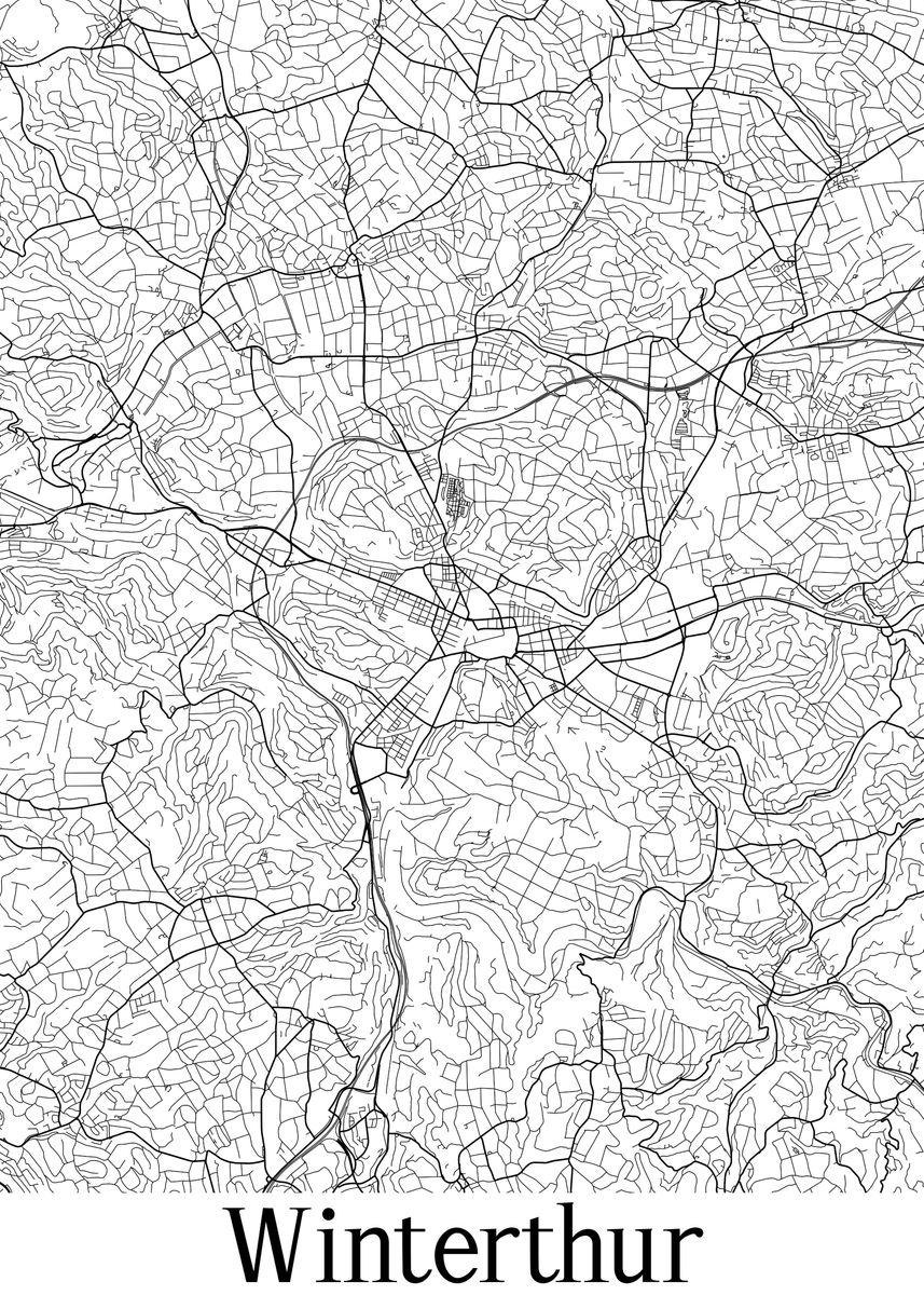 'Winterthur Switzerland Map' Poster, picture, metal print, paint by Tim ...