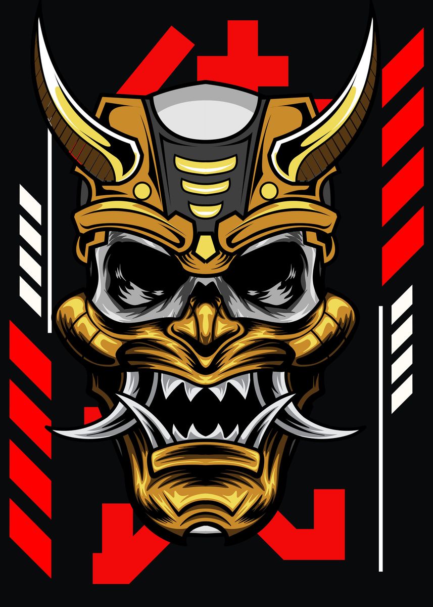 'Ronin Mask Illustration 03' Poster, picture, metal print, paint by ...