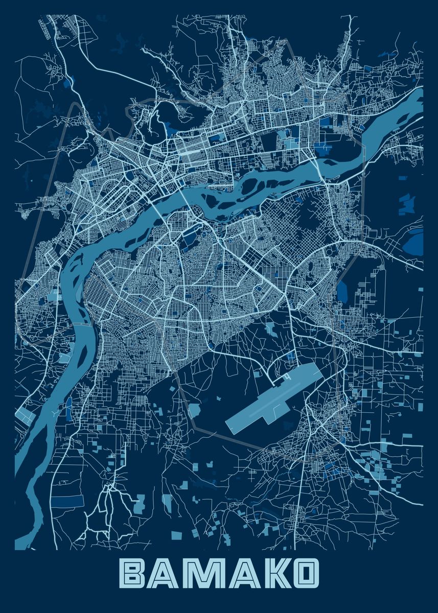 'Bamako Peace City Map' Poster, picture, metal print, paint by Tien ...